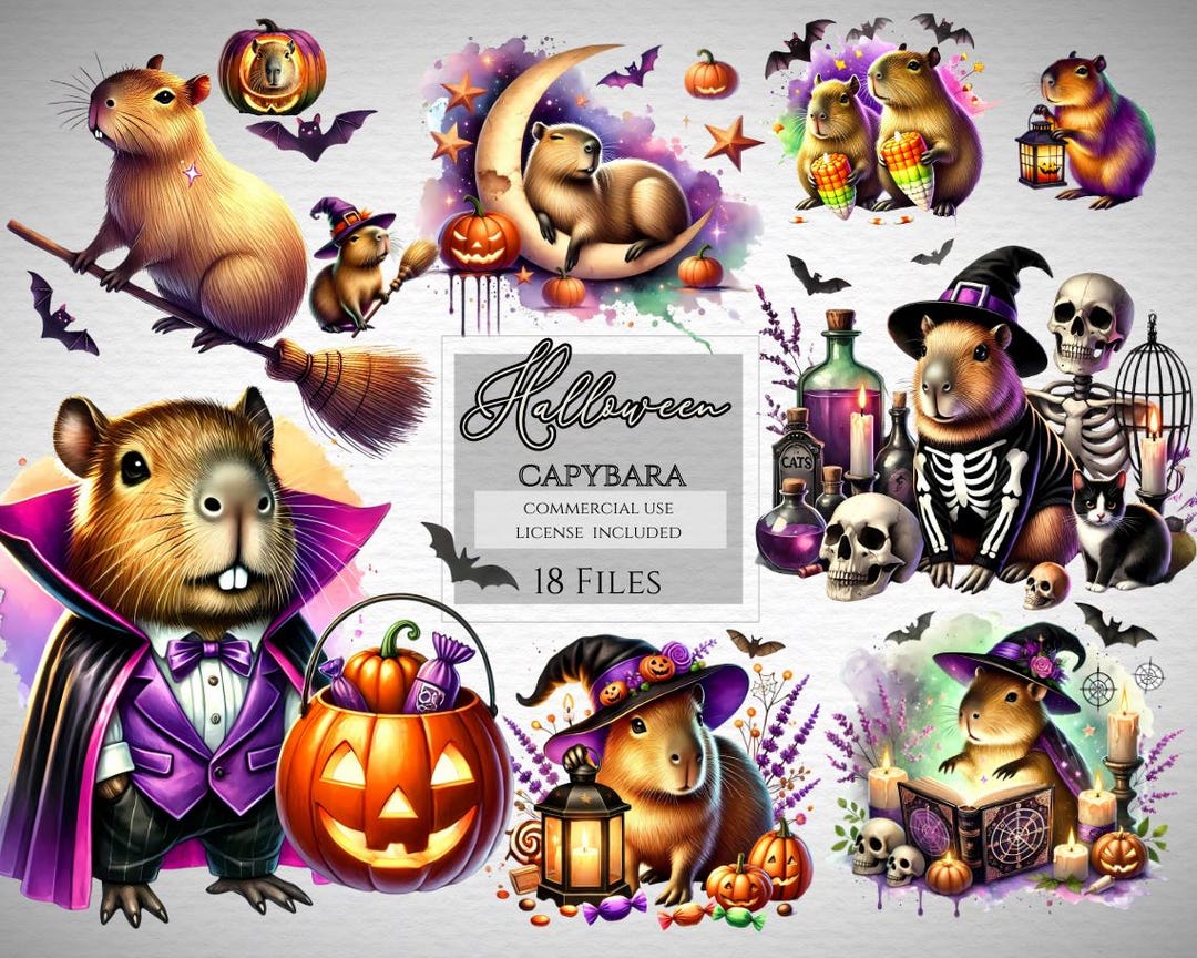 Capybara Halloween Clipart, Capybara Clipart Png, Capybara Bundle, Cute ...