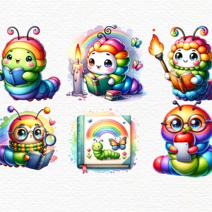 Watercolor Caterpillar Clipart, Book Worm Clipart, Teacher Clipart ...