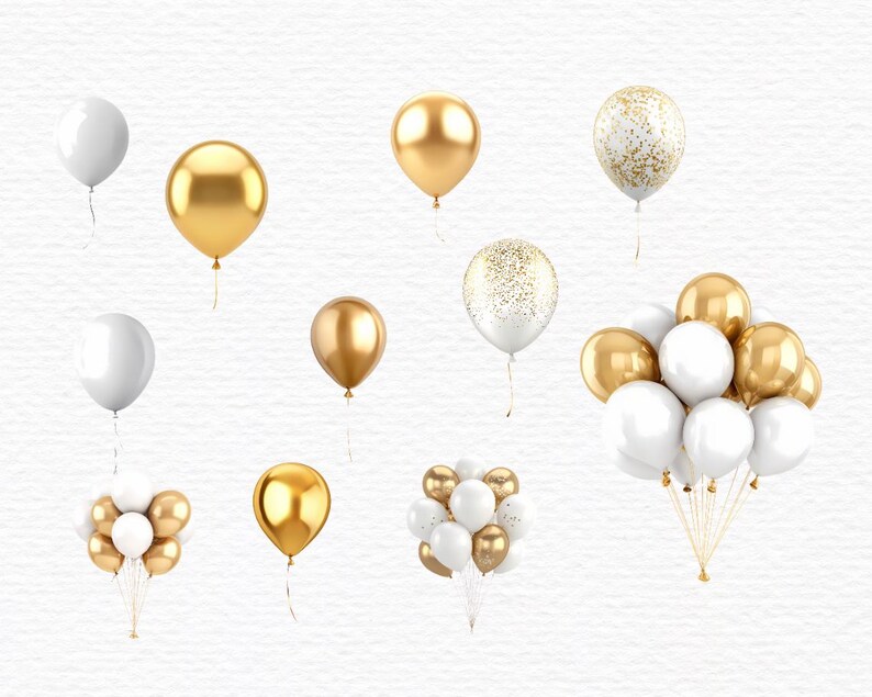 Black and Gold Balloon Clipart, White and Gold Party, Blush and Gold ...