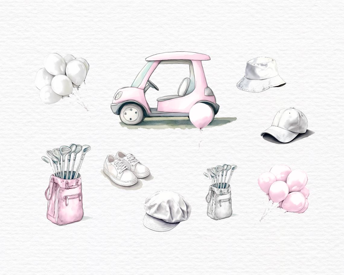 Watercolor Golf Cart Clipart, Sports Clipart, Golf Clubs Clipart, Golf ...