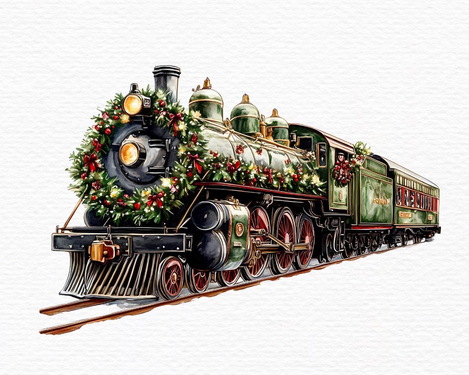 Watercolor Christmas Train Clipart, Winter Train, Christmas Decoration ...