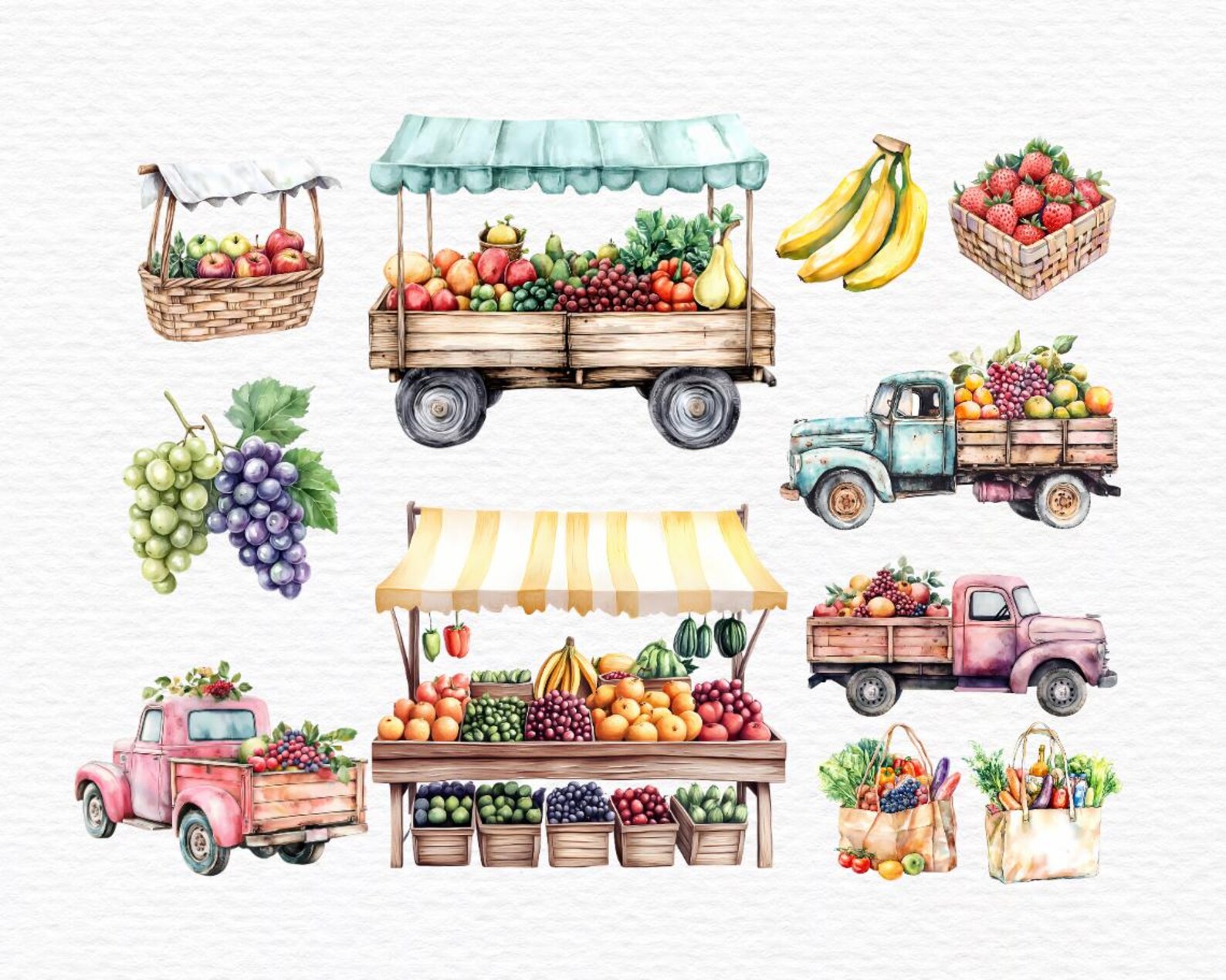 Farmers Market Stand Clipart, Clipart Bundle, Watercolor Clipart ...