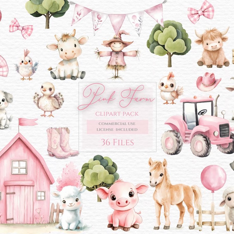 Watercolor Farm Clipart - Etsy