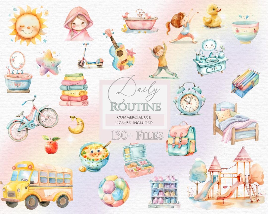 Watercolor Clipart Daily Routine, Visual Schedule, Daily Routine Cards ...