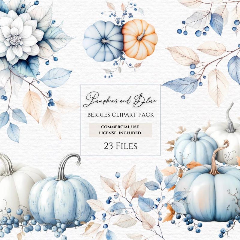Blue and White Pumpkin Clipart - Etsy