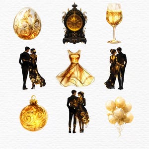 Happy New Year Clipart Black and Gold 2025, Black and Gold Party, New ...