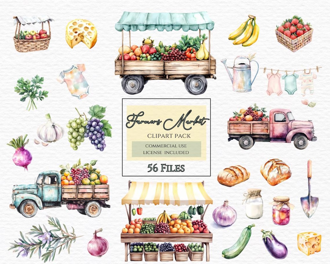 Farmers Market Stand Clipart, Clipart Bundle, Watercolor Clipart ...