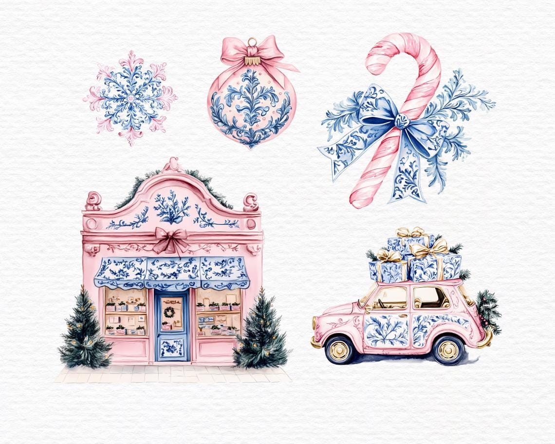 Christmas Toile Clipart, Christmas PNG, Watercolor Christmas ...