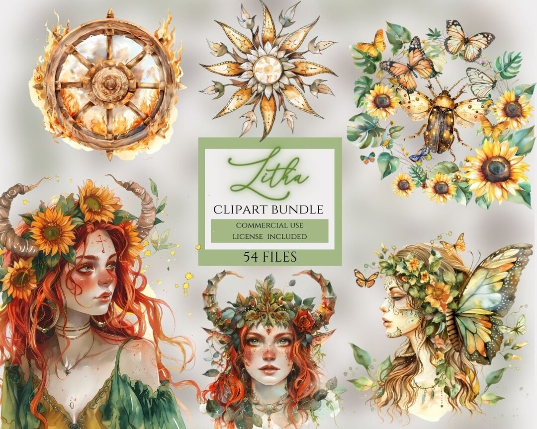 Litha Clipart, Watercolor Goddess, Pagan Holiday, Flower Goddess ...