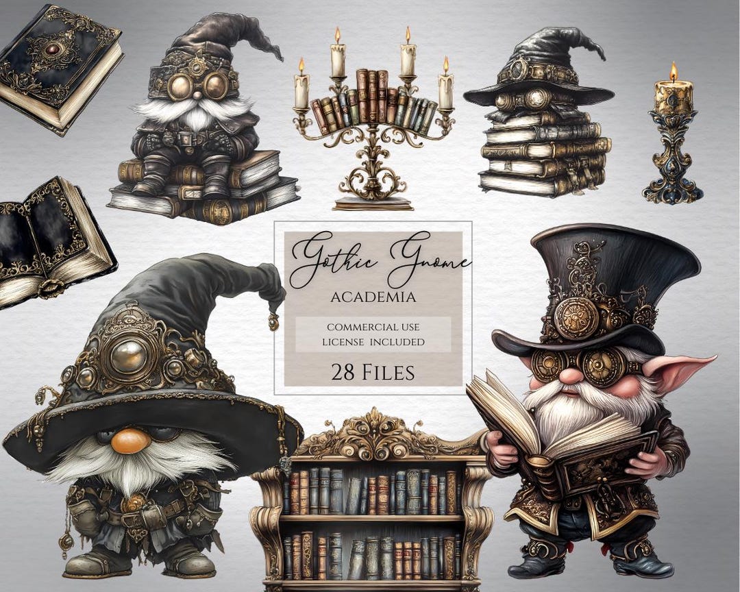 Watercolor Gothic Gnome Clipart: Dark Academia PNG (digital Download ...