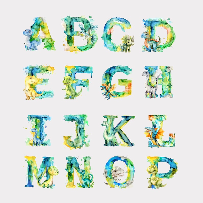 Dino Alphabet Clipart, Dinosaur Kids Alphabet, Sublimation Monogram ...