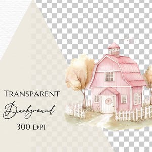 Watercolor Pink Cute Farm Clipart, Commercial Use, Watercolor Clipart ...