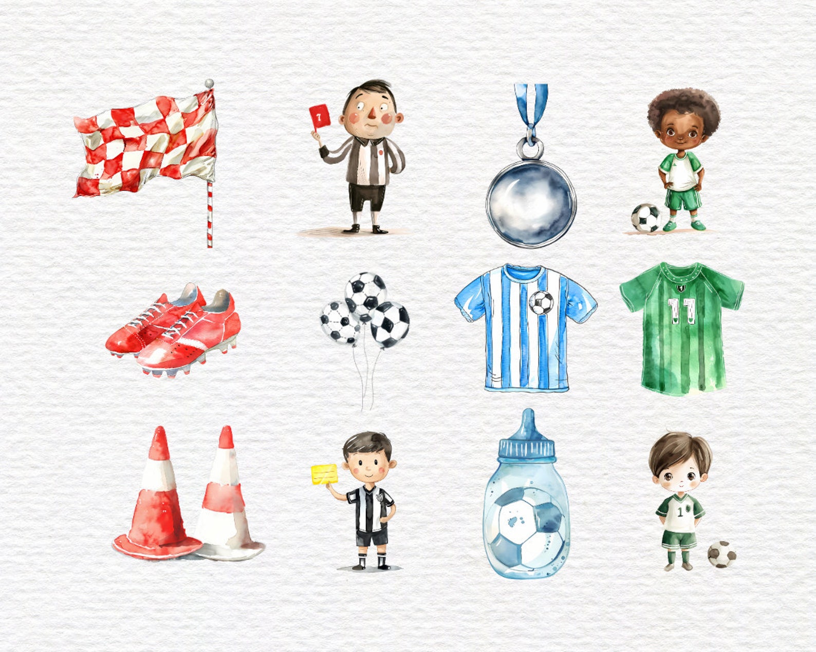 Watercolor Sports Clipart: Football & Soccer Jerseys (PNG Digital ...