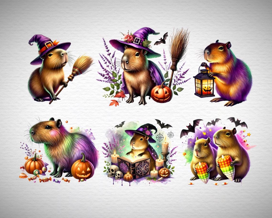 Capybara Halloween Clipart, Capybara Clipart Png, Capybara Bundle, Cute ...