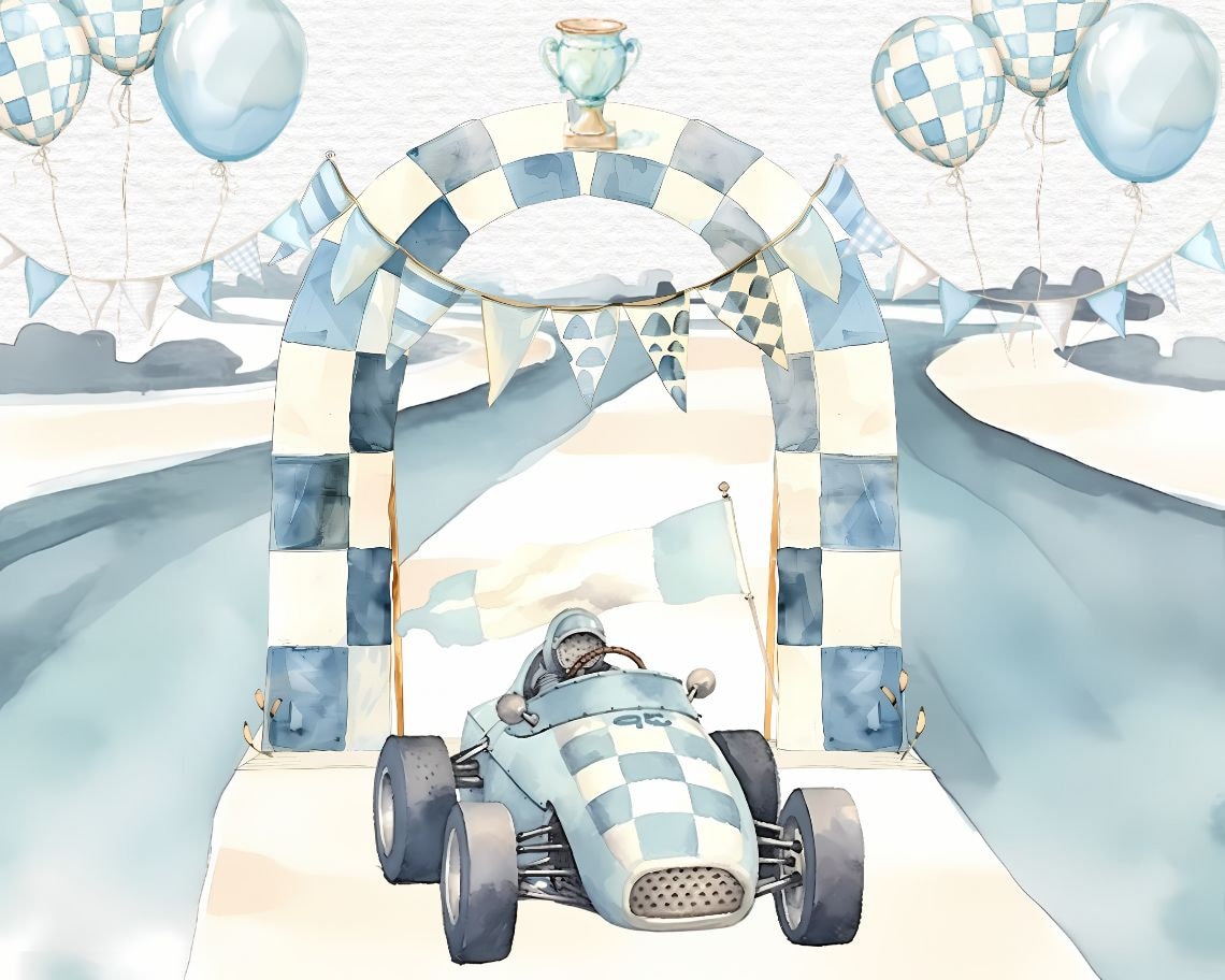 Racecar Birthday Clipart Bundle, Watercolor Clipart, Car Racing Clipart ...