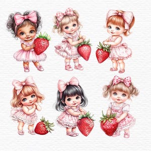 Cute Strawberry Baby Girl Clipart, Strawberries Clipart, Pink Bow ...