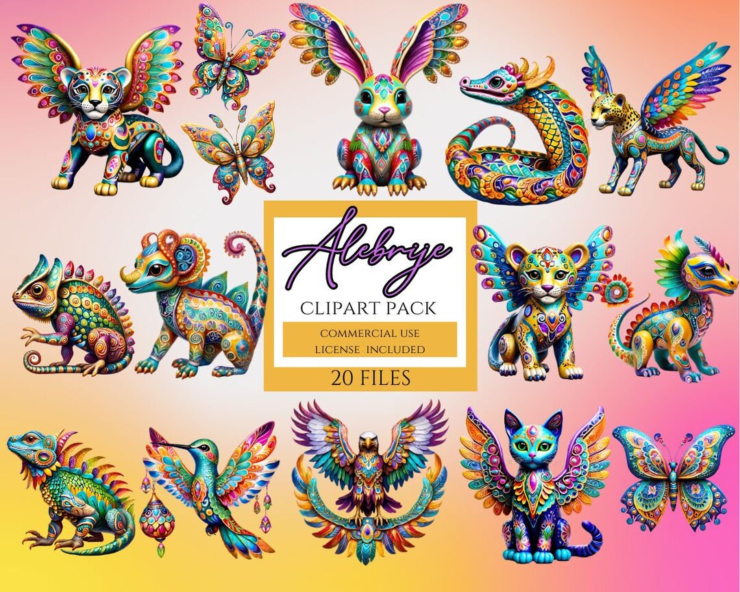 Alebrijes Clipart Bundle: Colorful PNG Graphics (digital Design) - Etsy