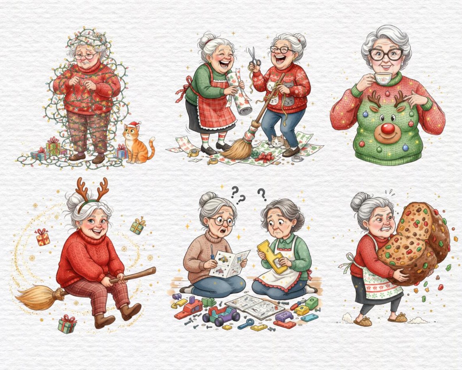 Old Lady Christmas Clipart Funny Lady, Junk Journal Kit, Christmas ...