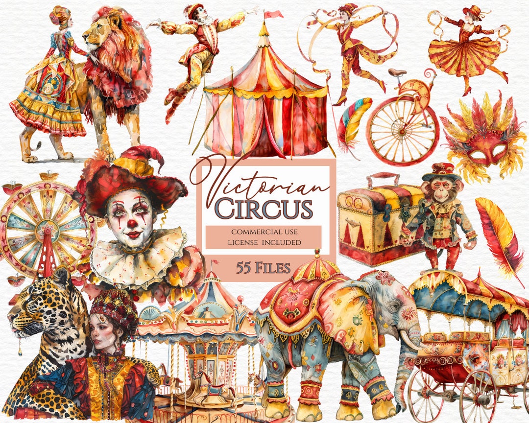 Circus Watercolor Clipart, Victorian Circus, Circus Clipart, Vintage ...