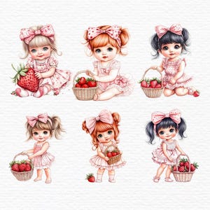 Cute Strawberry Baby Girl Clipart, Strawberries Clipart, Pink Bow ...
