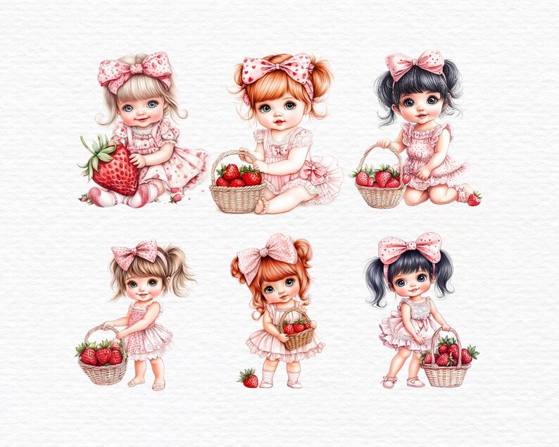 Cute Strawberry Baby Girl Clipart, Strawberries Clipart, Pink Bow ...