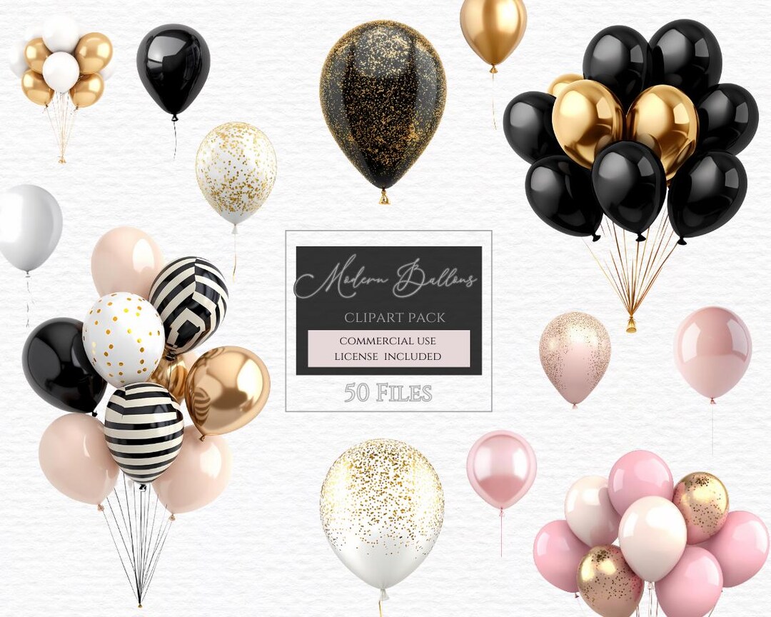 Black and Gold Balloon Clipart, White and Gold Party, Blush and Gold ...