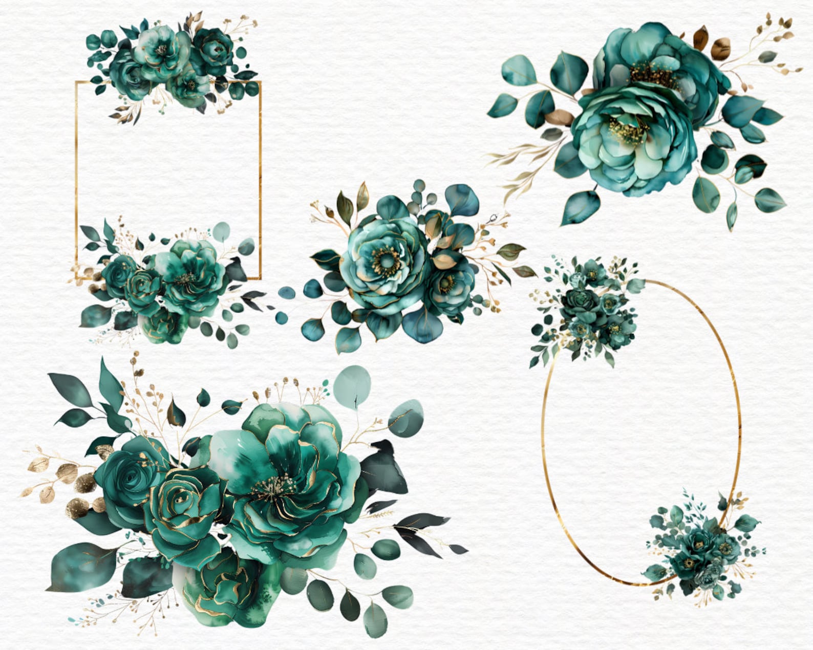 Emerald Green Flowers Clipart, Wedding Clipart, Watercolor Flowers ...