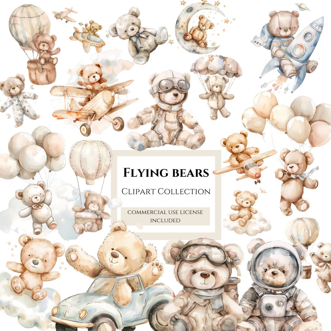 Flying Bear Clipart Bundle. Bear in Space Pngs. Learn More in ...