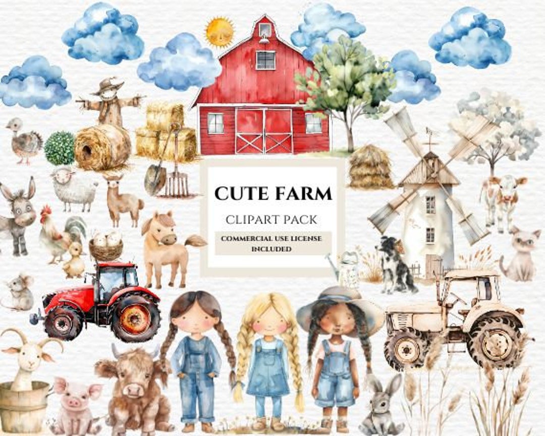 Cute Farm Clipart, Farm Animals Watercolor Digital Clipart. Learn More ...