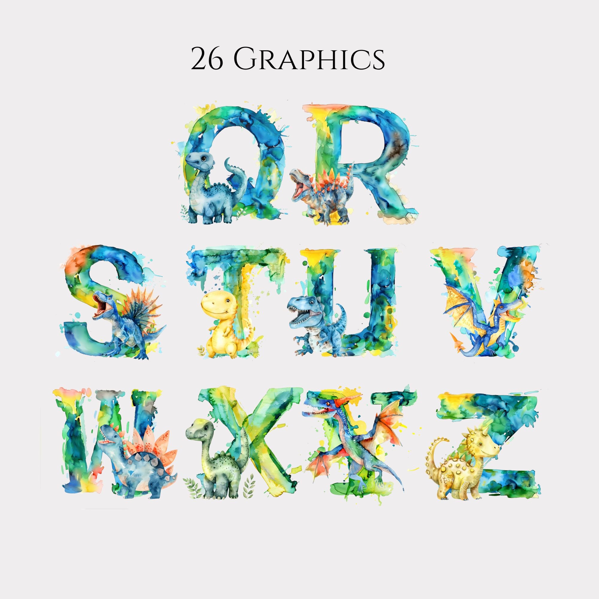 Dino Alphabet Clipart, Dinosaur Kids Alphabet, Sublimation Monogram ...