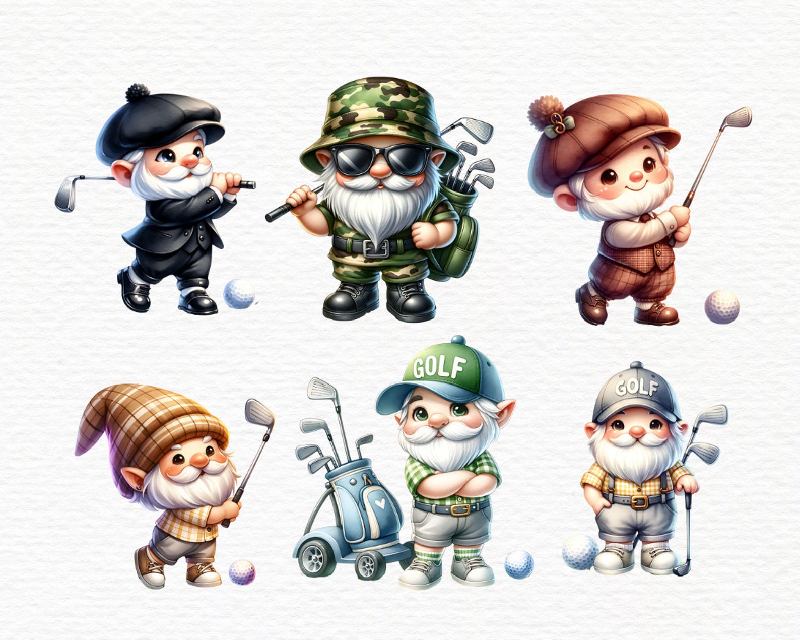 Golfing Gnomes Clipart, Golf Gnomes Clipart, Gnome PNG, Kids Gnome Art ...