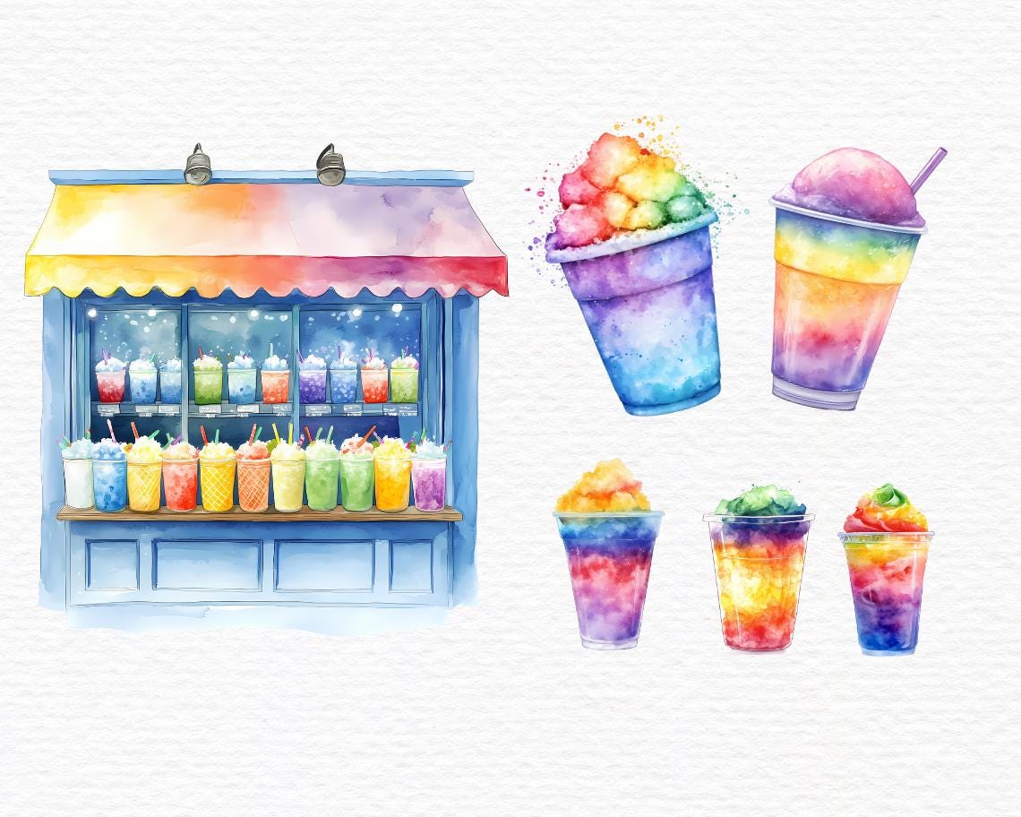 Snowcone Clipart, Watercolour Drawings, Snow Cone Clipart, Digital ...