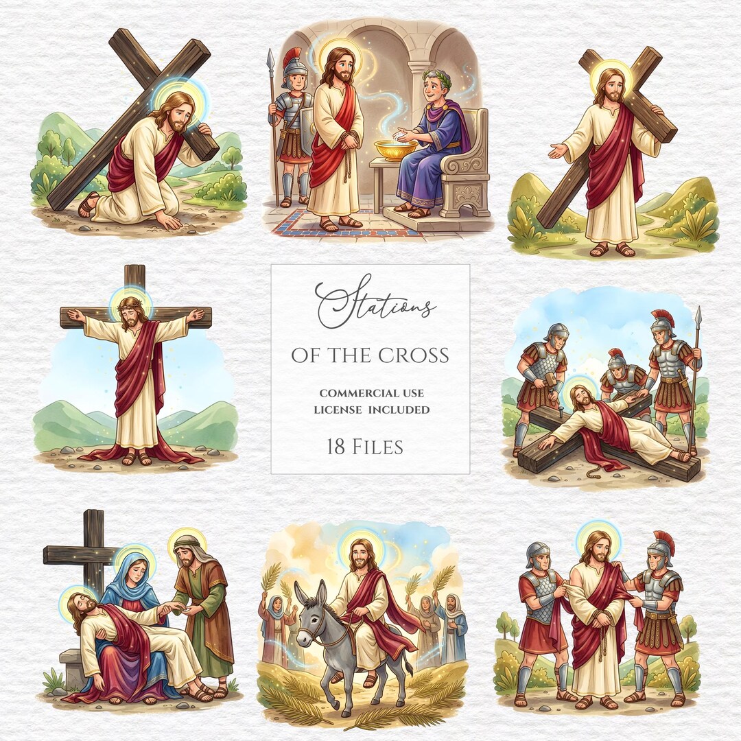 Stations of the Cross Clipart Bundle, Passion of Christ Palm Sunday ...