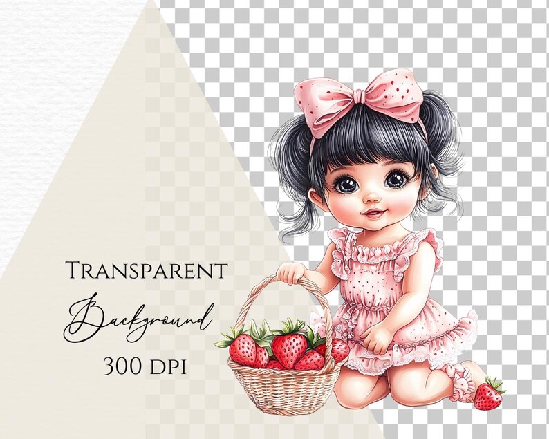 Cute Strawberry Baby Girl Clipart, Strawberries Clipart, Pink Bow ...