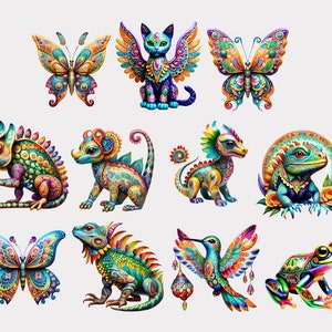 Alebrijes Clipart Bundle: Colorful PNG Graphics (digital Design) - Etsy