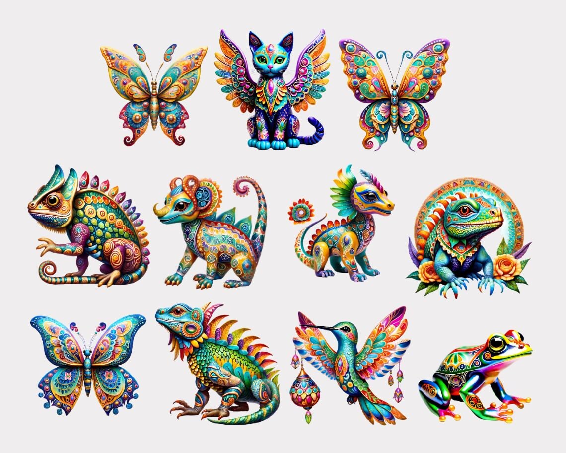 Alebrijes Clipart Bundle: Colorful PNG Graphics (digital Design) - Etsy