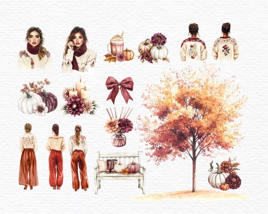 Watercolor Cosy Selfcare Clipart, Fall Clip Art Set, Watercolor Autumn ...
