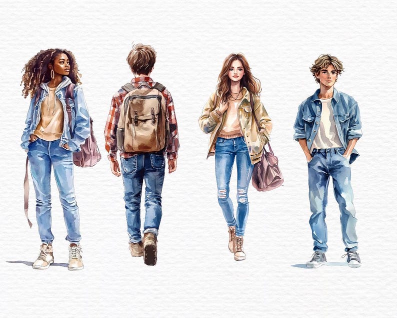 Teenage Boy Clipart, Teenagers Png, Denim Fashion Png, Commercial Use ...
