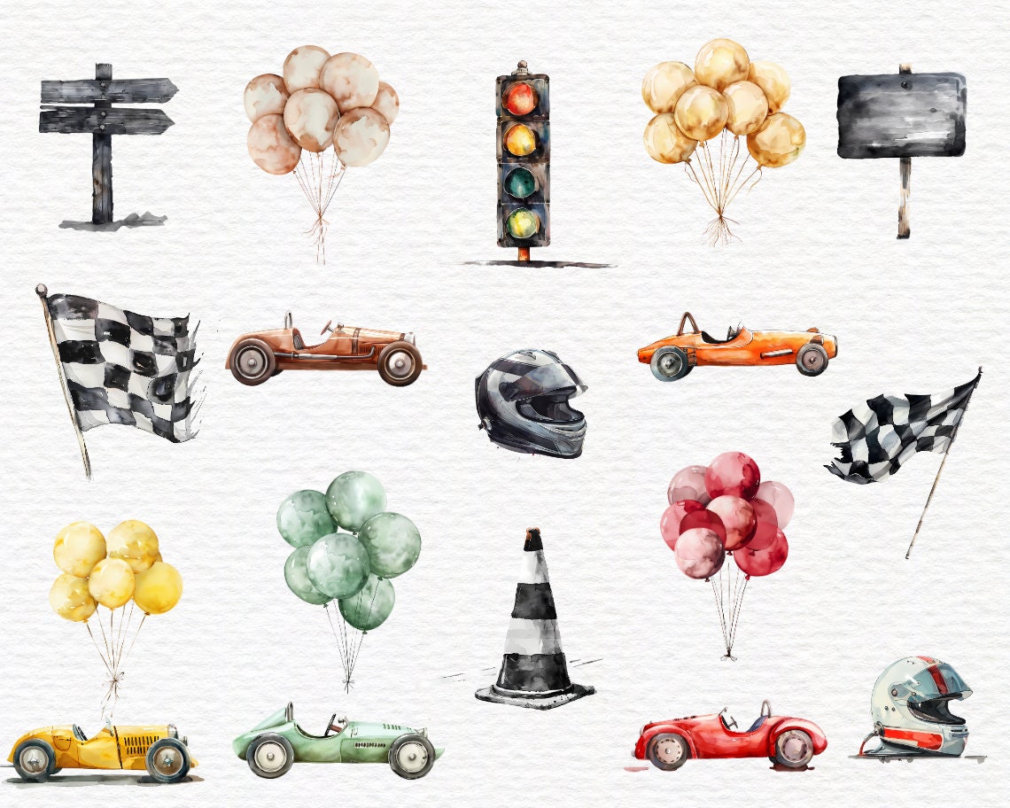Racecar Clipart, Vintage Racing, Watercolor Cars, Vintage Cute Cars ...