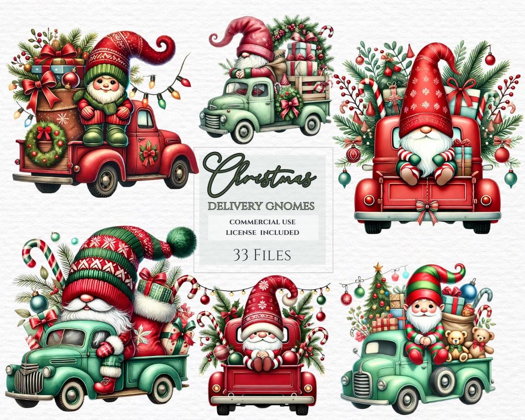 Christmas Gnome Truck Clipart, Images Scrapbooking,festive Gnome,winter ...