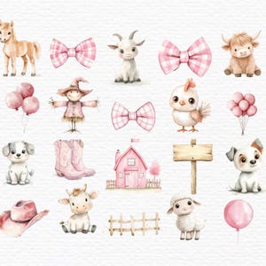 Watercolor Pink Cute Farm Clipart, Commercial Use, Watercolor Clipart ...