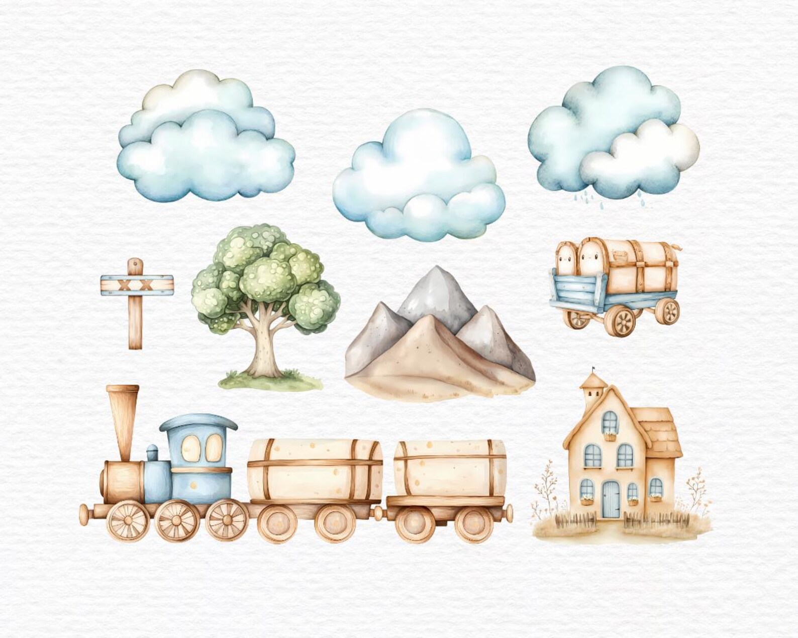 Watercolor Blue Train Kids Clipart ,watercolor Clipart, Boy Birthday ...