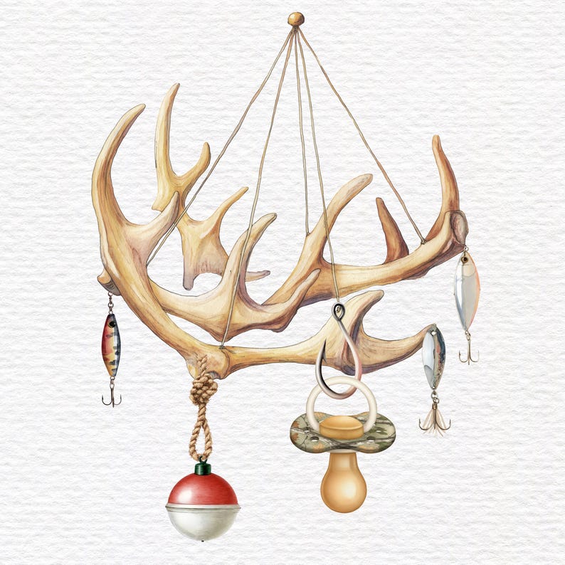 Hunting and Fishing Baby Shower Clipart, Fishing Tackle Watercolor ...