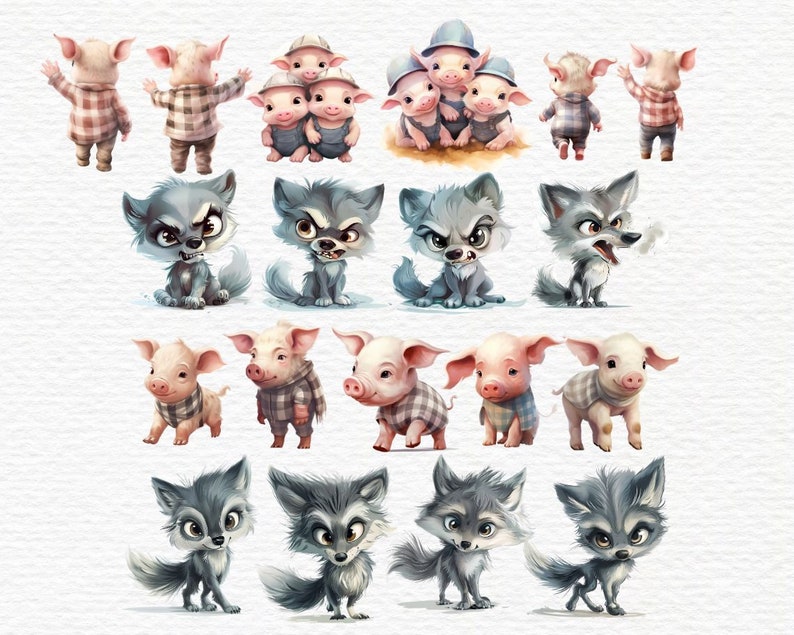 Three Little Pigs Clip Art, Birthday Theme Png, Watercolor Fairy ...