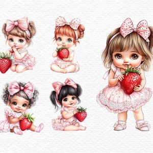 Cute Strawberry Baby Girl Clipart, Strawberries Clipart, Pink Bow ...