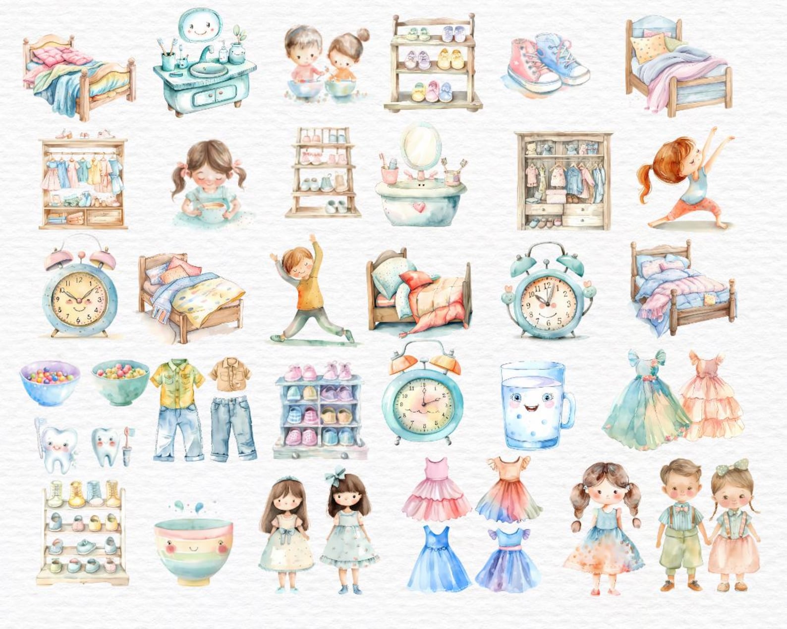 Watercolor Clipart Daily Routine, Visual Schedule, Daily Routine Cards ...