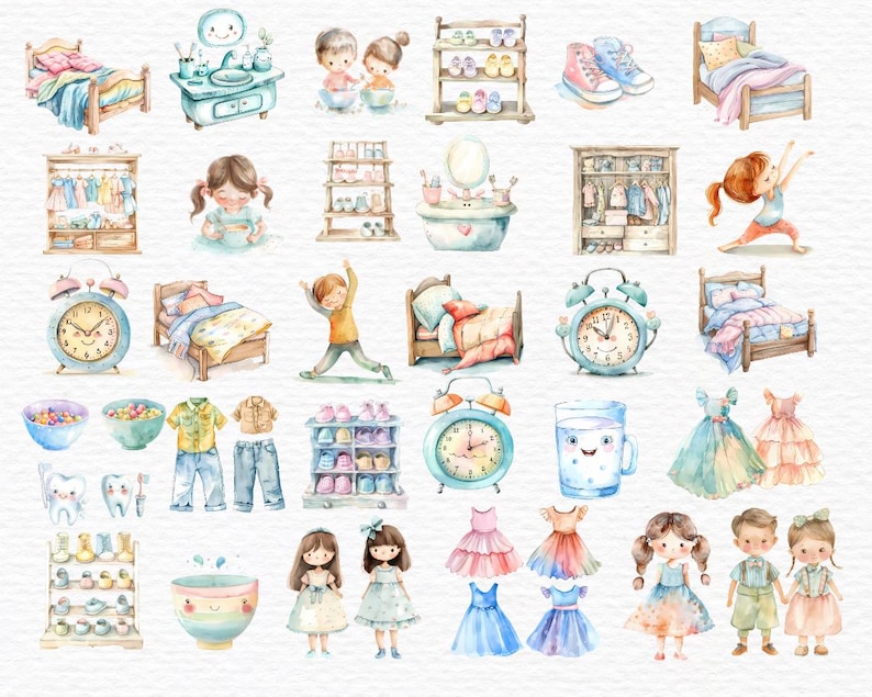 Watercolor Clipart Daily Routine, Visual Schedule, Daily Routine Cards ...