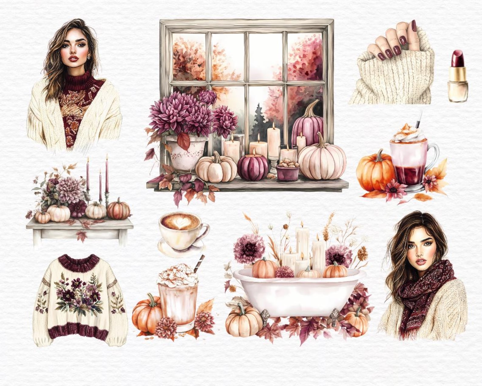 Watercolor Cosy Selfcare Clipart, Fall Clip Art Set, Watercolor Autumn ...