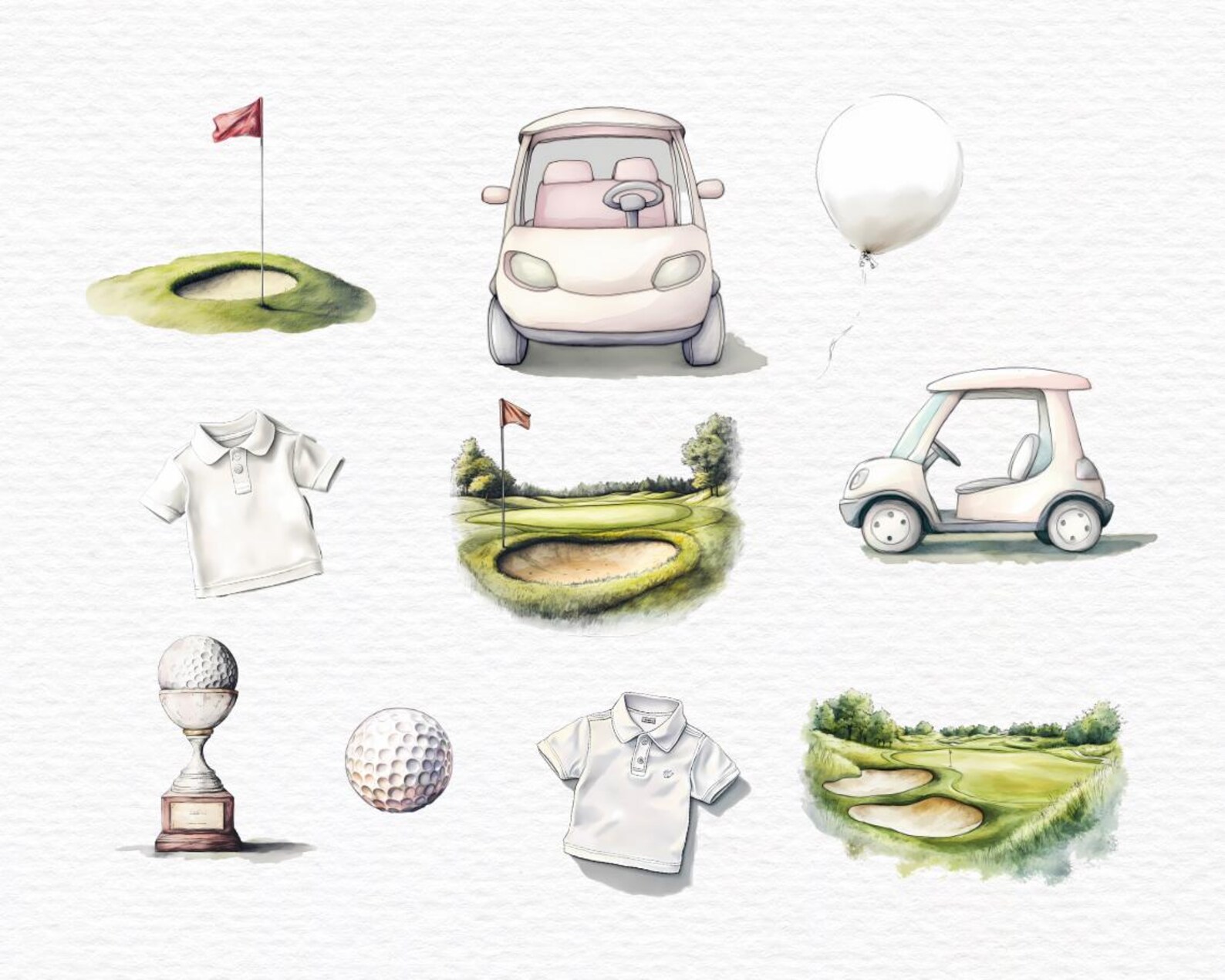 Watercolor Golf Cart Clipart, Sports Clipart, Golf Clubs Clipart, Golf ...