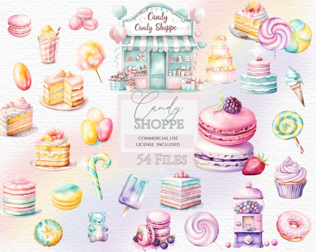 Candy Shoppe Clipart: Sweets & Desserts PNG Graphics (digital Download ...
